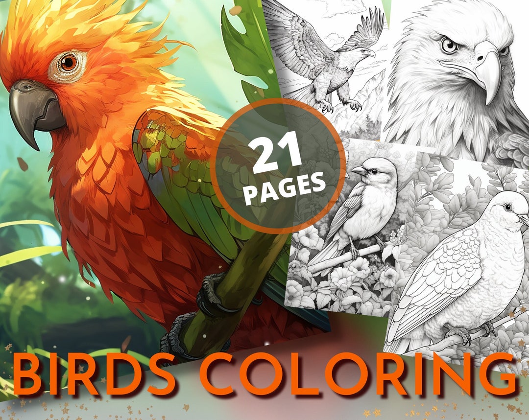 21 Realistic Birds Coloring Book Grayscale Adult and Kids - Etsy