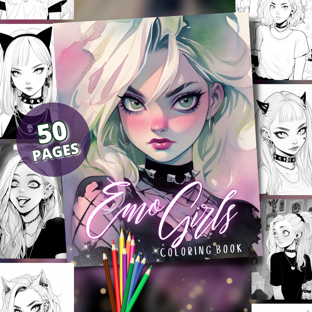 Emo Gothic Girls Coloring Book: 50 Printable Pages (PDF) - Etsy