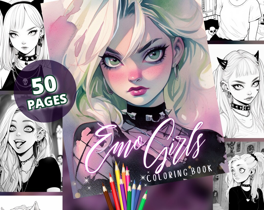 Emo Gothic Girls Coloring Book 50 Coloring Pages - Etsy