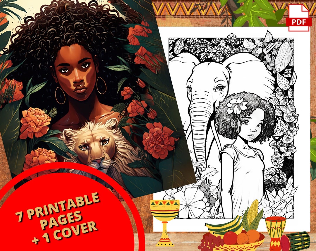 Black Girls Coloring Book: African Savanna Adventure (PDF Download) - Etsy