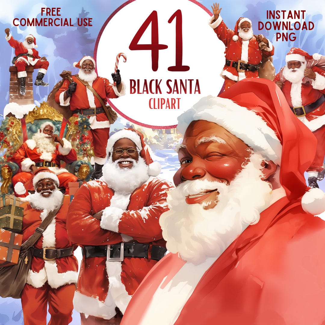 Black Santa Clipart | African American Christmas, Black Men PNG, Wall ...