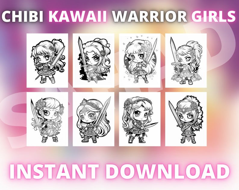 Chibi Warrior Kawaii Girls 21 Coloring Pages for Girls - Etsy