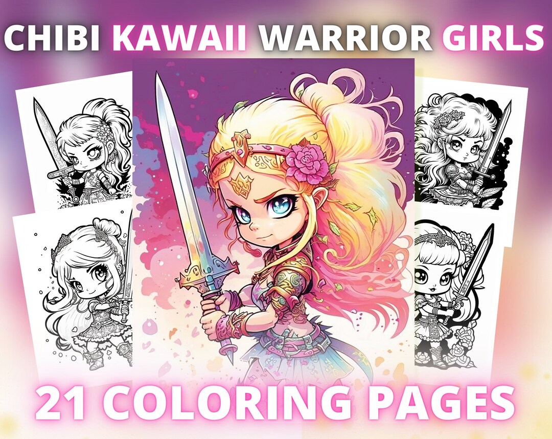 Chibi Warrior Kawaii Girls 21 Coloring Pages for Girls - Etsy