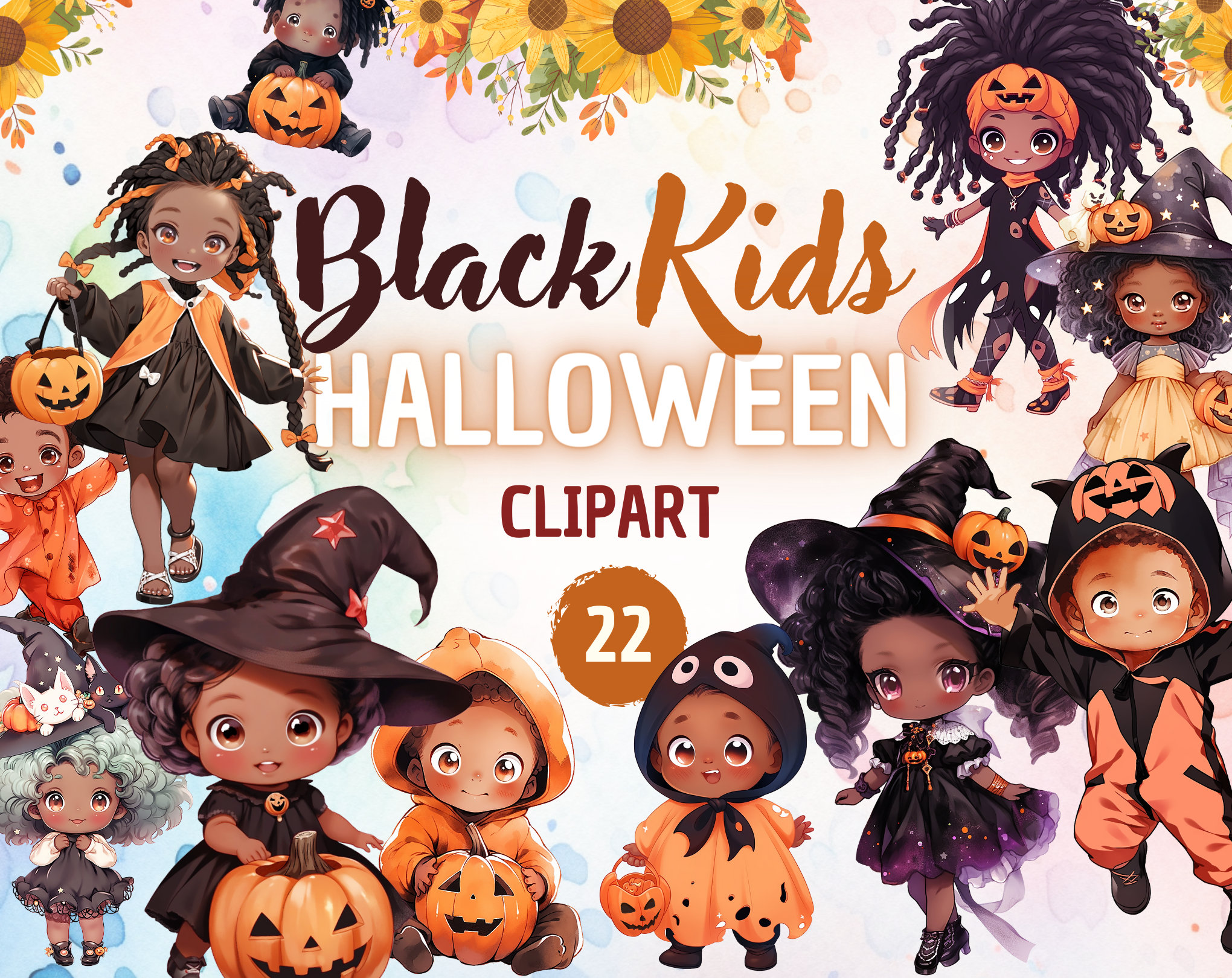 Cute Black Kids Halloween, Clipart Black Kids Magic, Autumn, Black ...