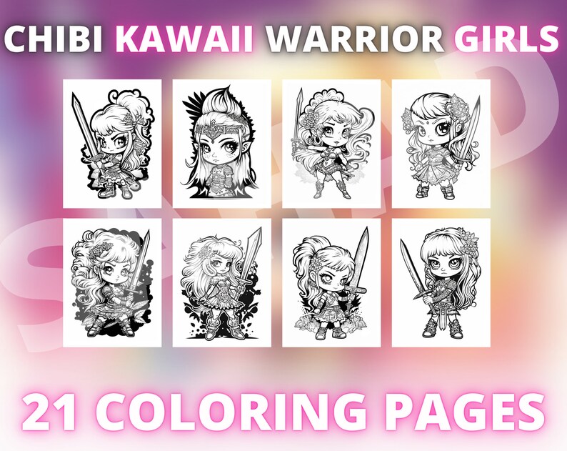 Chibi Warrior Kawaii Girls 21 Coloring Pages for Girls - Etsy