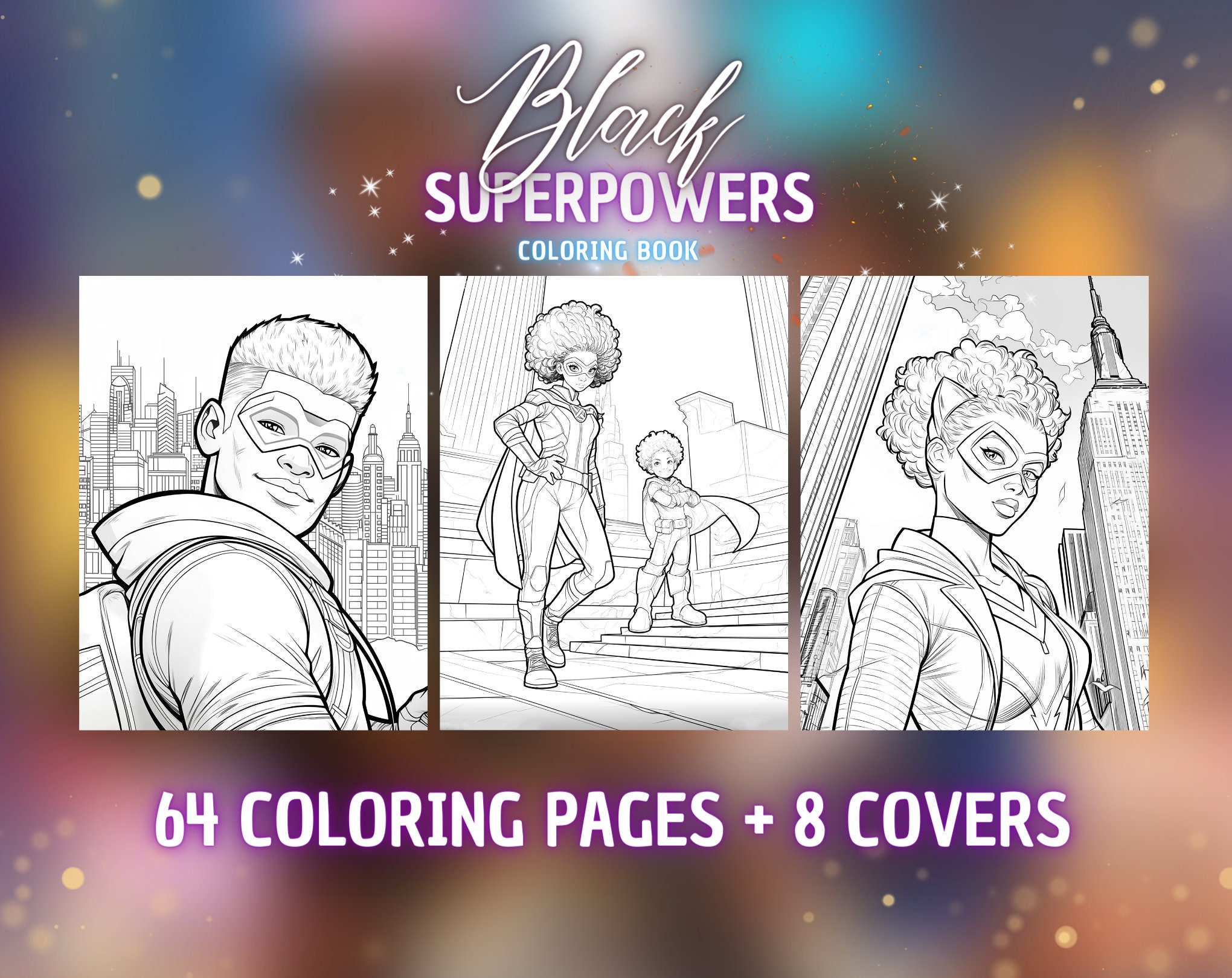 Black Superheroes Coloring Book With 64 Portraits | Black Coloring ...