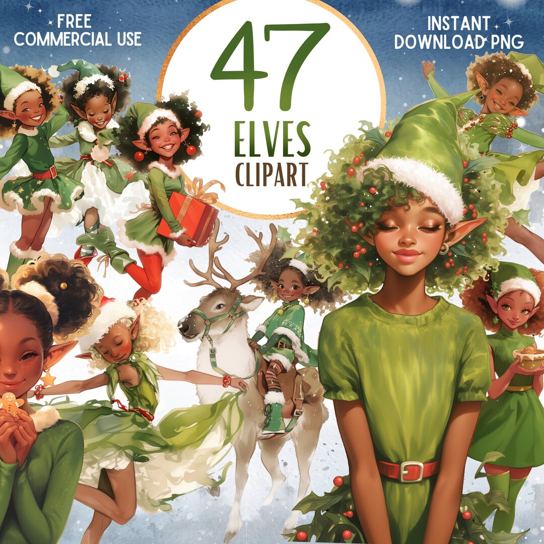 Christmas Elf Clipart | Black Kids Art, African American Elves, Black ...