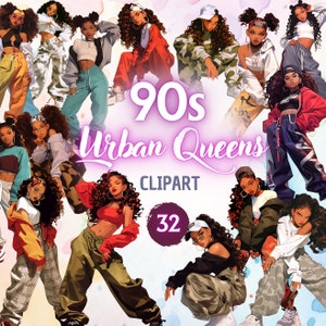 90s Urban Queens, Black Women Clipart | 32 PNG Images, Black Girl Magic ...