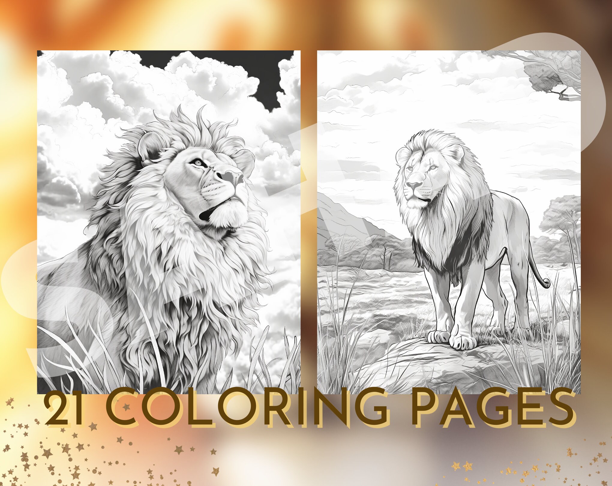 21 Realistic Lions Coloring Book Grayscale Adult and Kids - Etsy