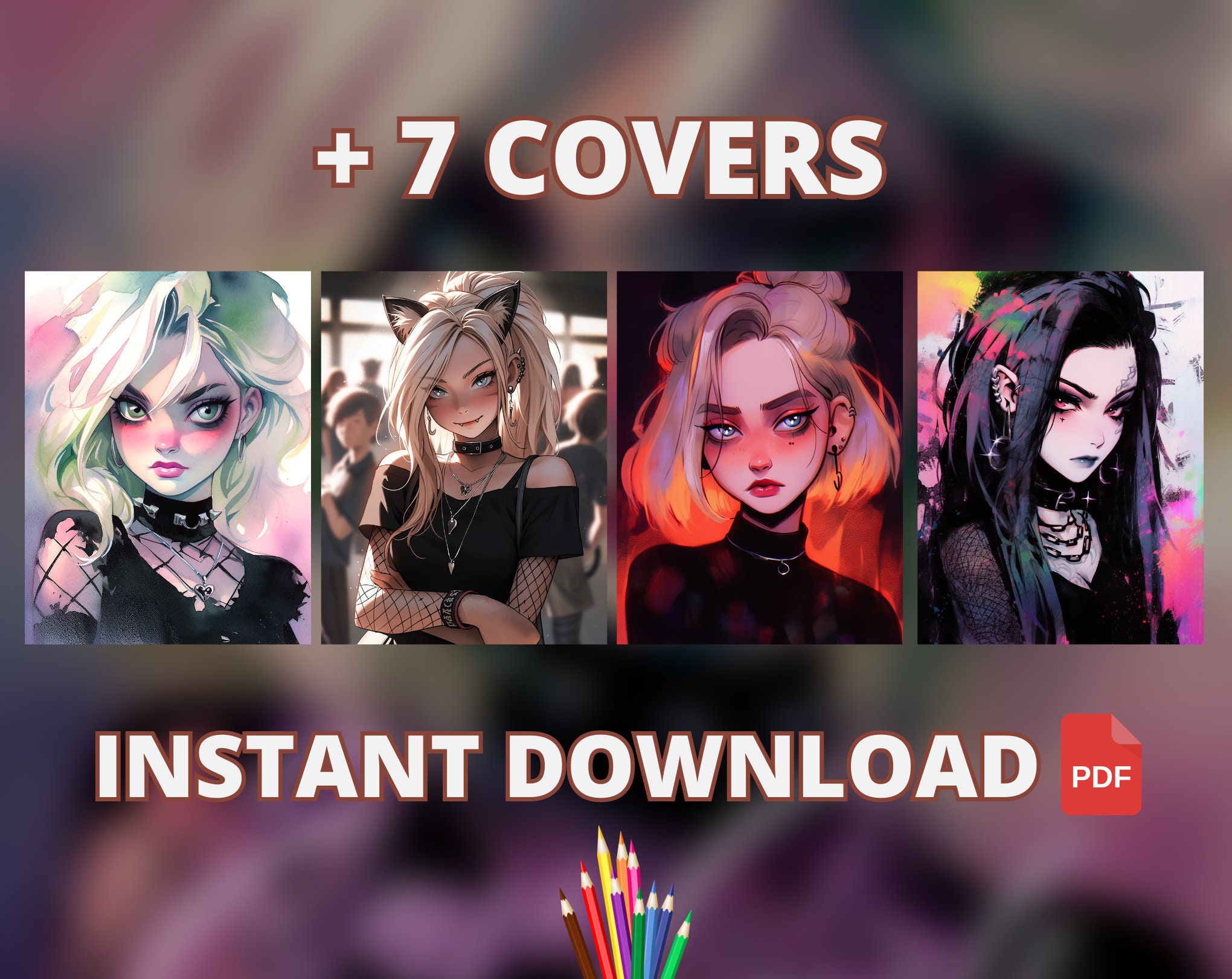 Emo Gothic Girls Coloring Book: 50 Printable Pages (PDF) - Etsy