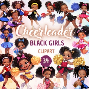 Black Girls Cheerleader Clipart: Afro Kids PNG Bundle (34 Files) - Etsy