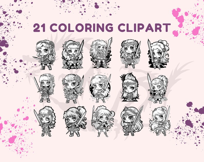 Chibi Warrior Kawaii Girls 21 Coloring Pages for Girls, Coloring Book ...