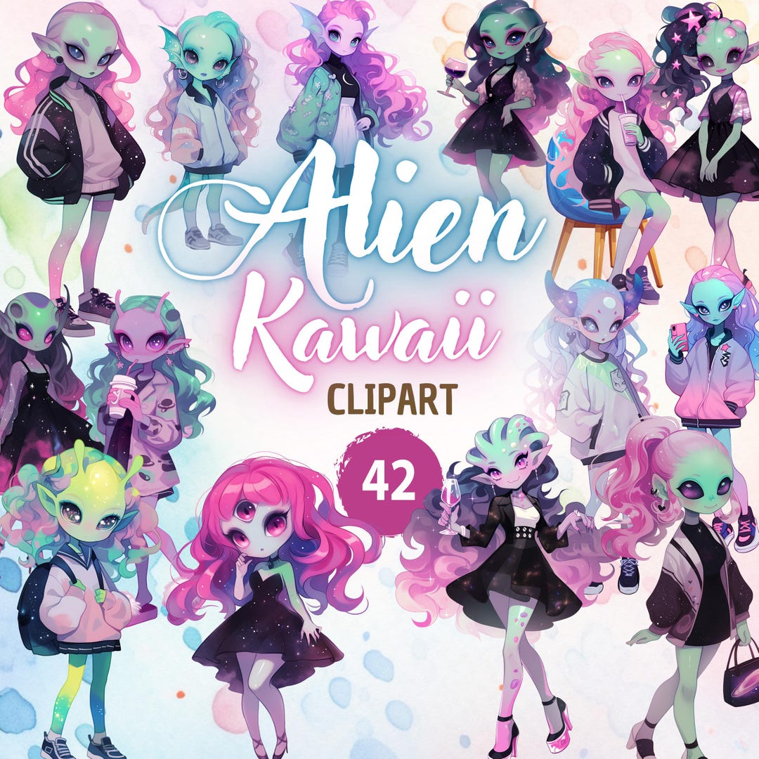 Chibi Kawaii Aliens Girls Clipart | Galactic Women Sticker, Cute ...