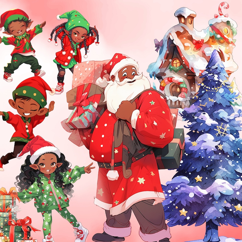 Black Kids Christmas Clipart Bundle 70 Cute Black Boys & Girls for DIY ...