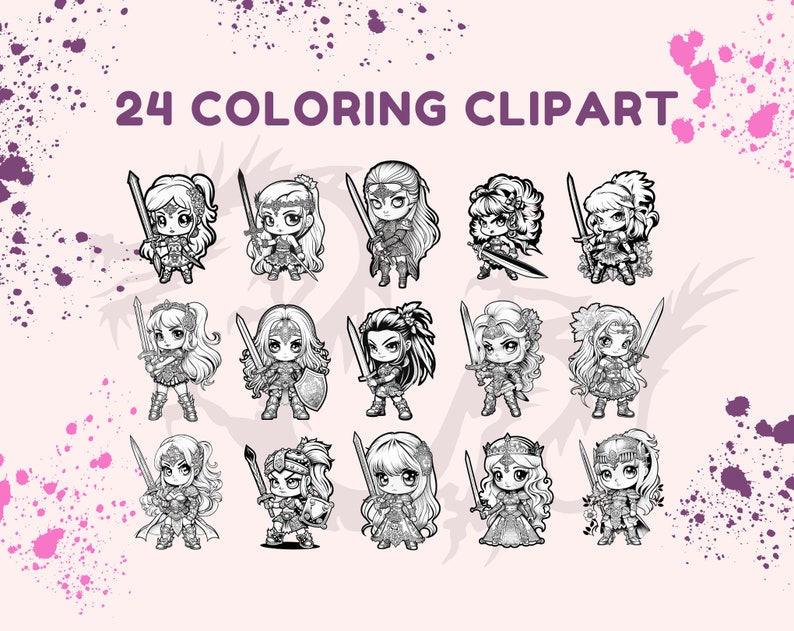 Chibi Warrior Kawaii Girls Vol.02 24 Coloring Pages for - Etsy