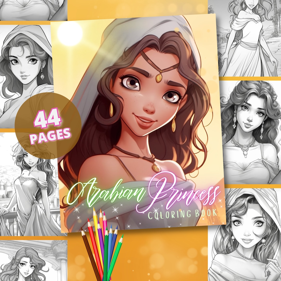 Arabian Princess Coloring Book: 44 Grayscale Pages (printable Art) - Etsy