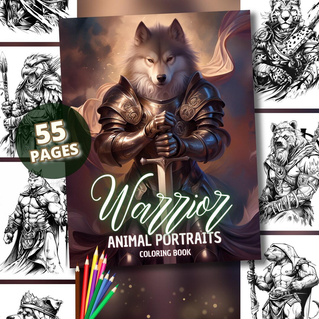 Warrior Animal Portraits Coloring Book | 55 Coloring Pages for Adults ...