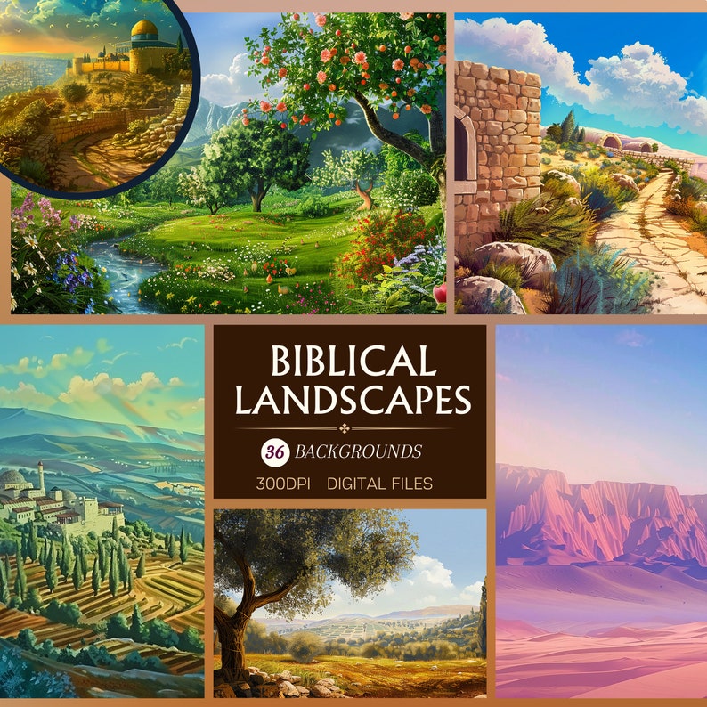 Ancient Bible Landscapes Digital Papers Bundle | 36 Backgrounds | Old ...