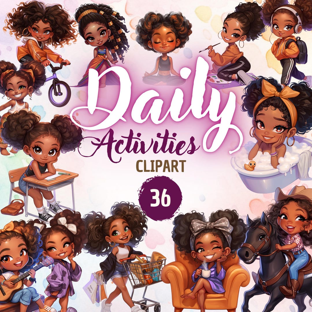 Black Girl Clipart: Daily Activities PNG Graphics (digital Download) - Etsy
