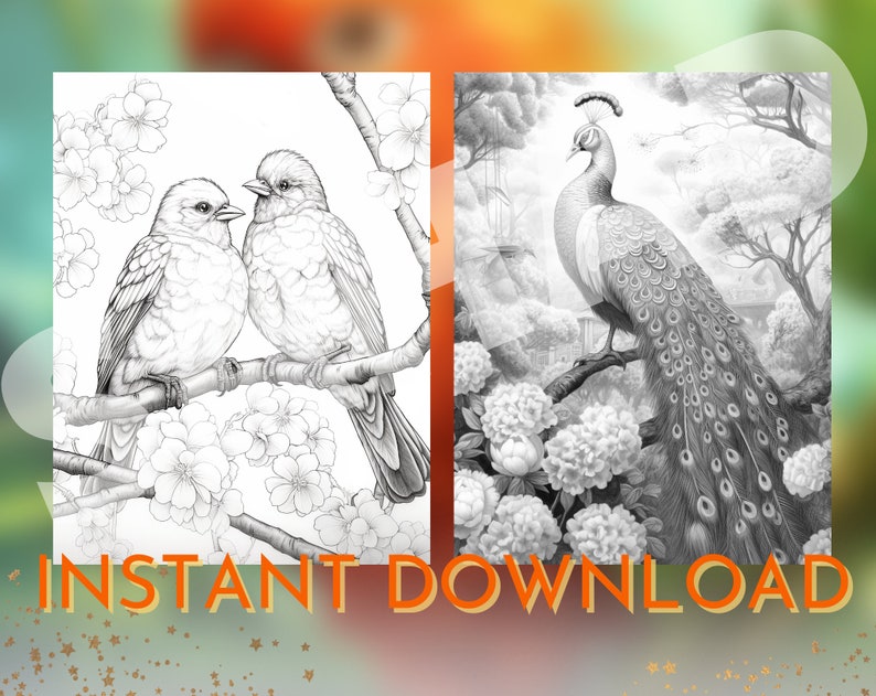 21 Realistic Birds Coloring Book Grayscale, Adult and Kids Coloring ...