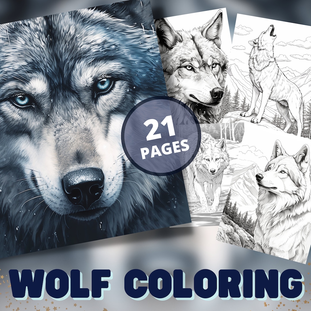 Realistic Wolf Coloring Book: Grayscale for Adults & Kids (PDF Download ...