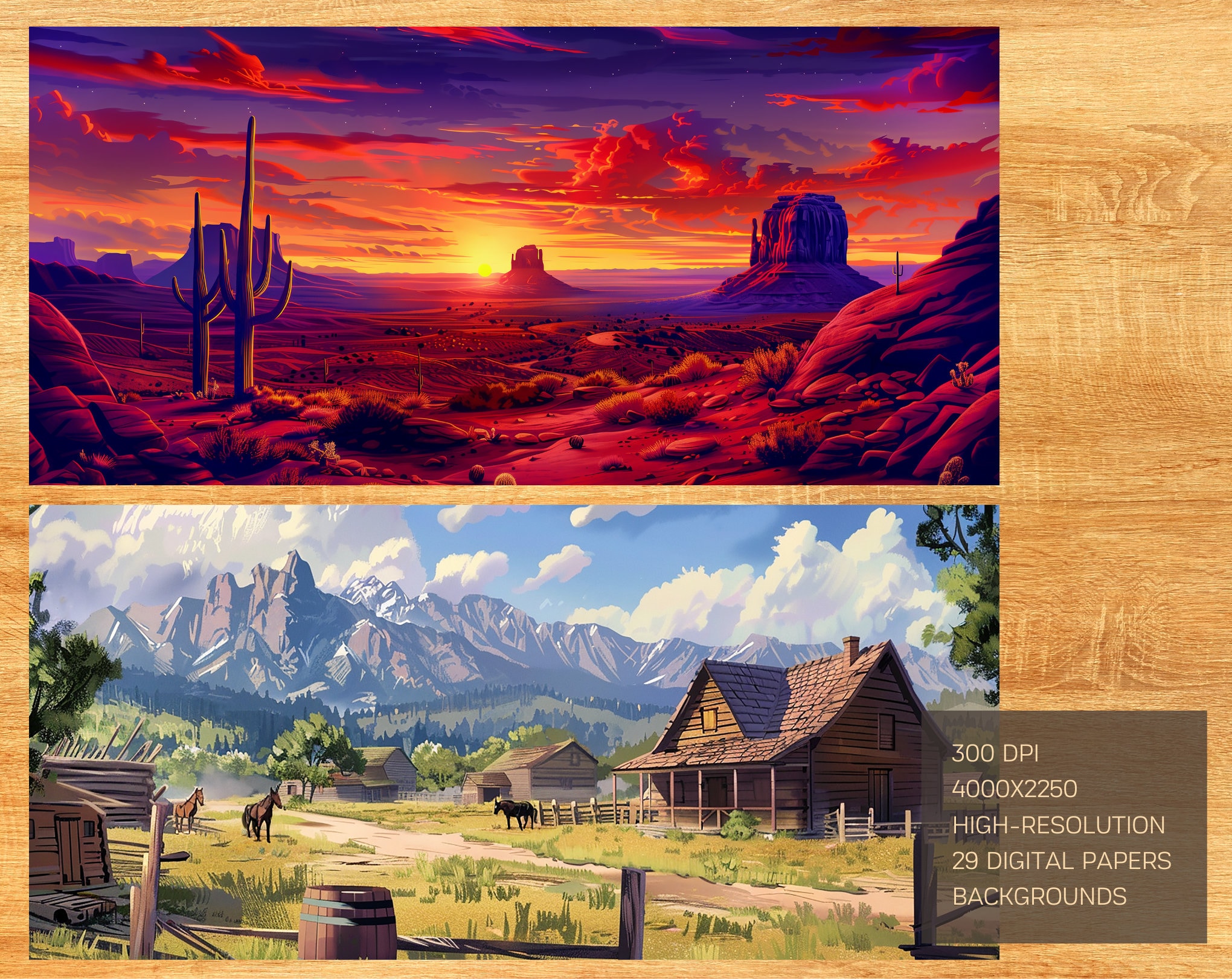 Western Backgrounds, Wild West Digital Set Perfect for Invitation ...
