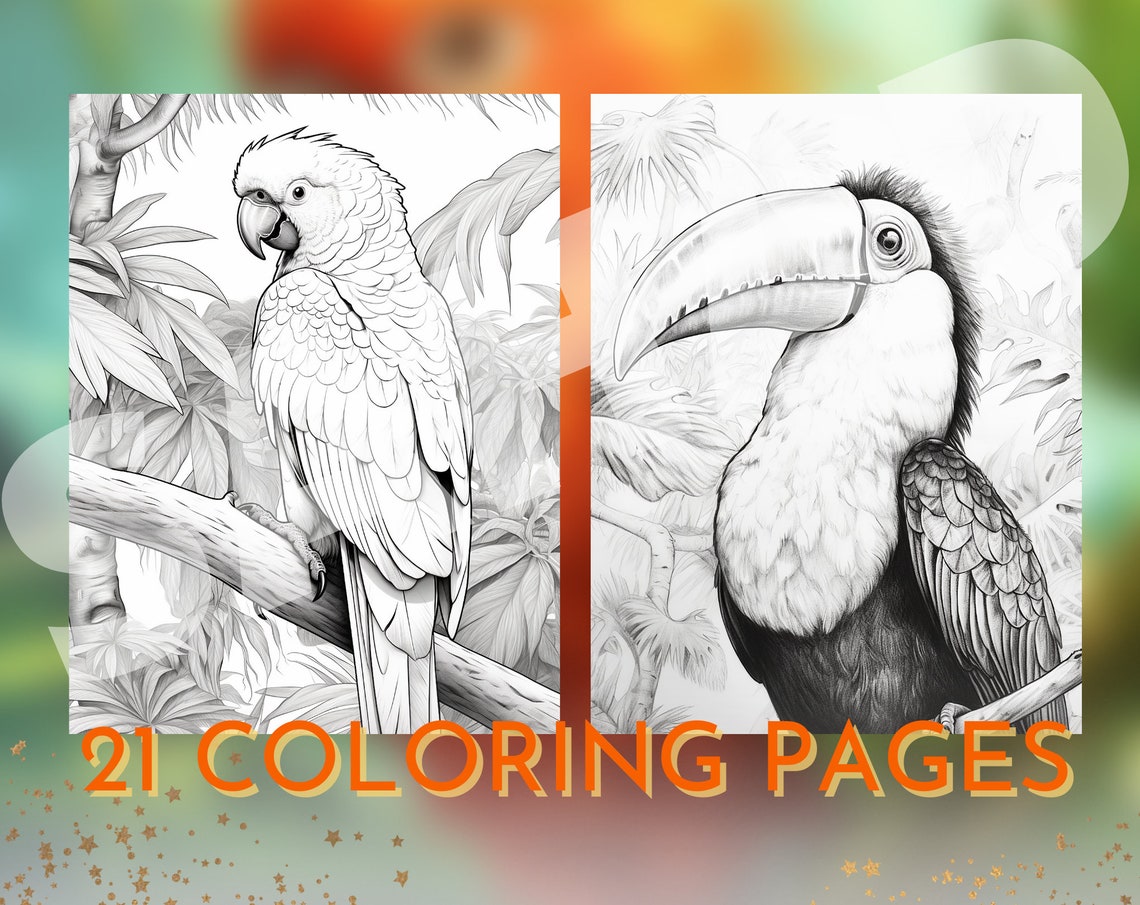 21 Realistic Birds Coloring Book Grayscale Adult and Kids - Etsy