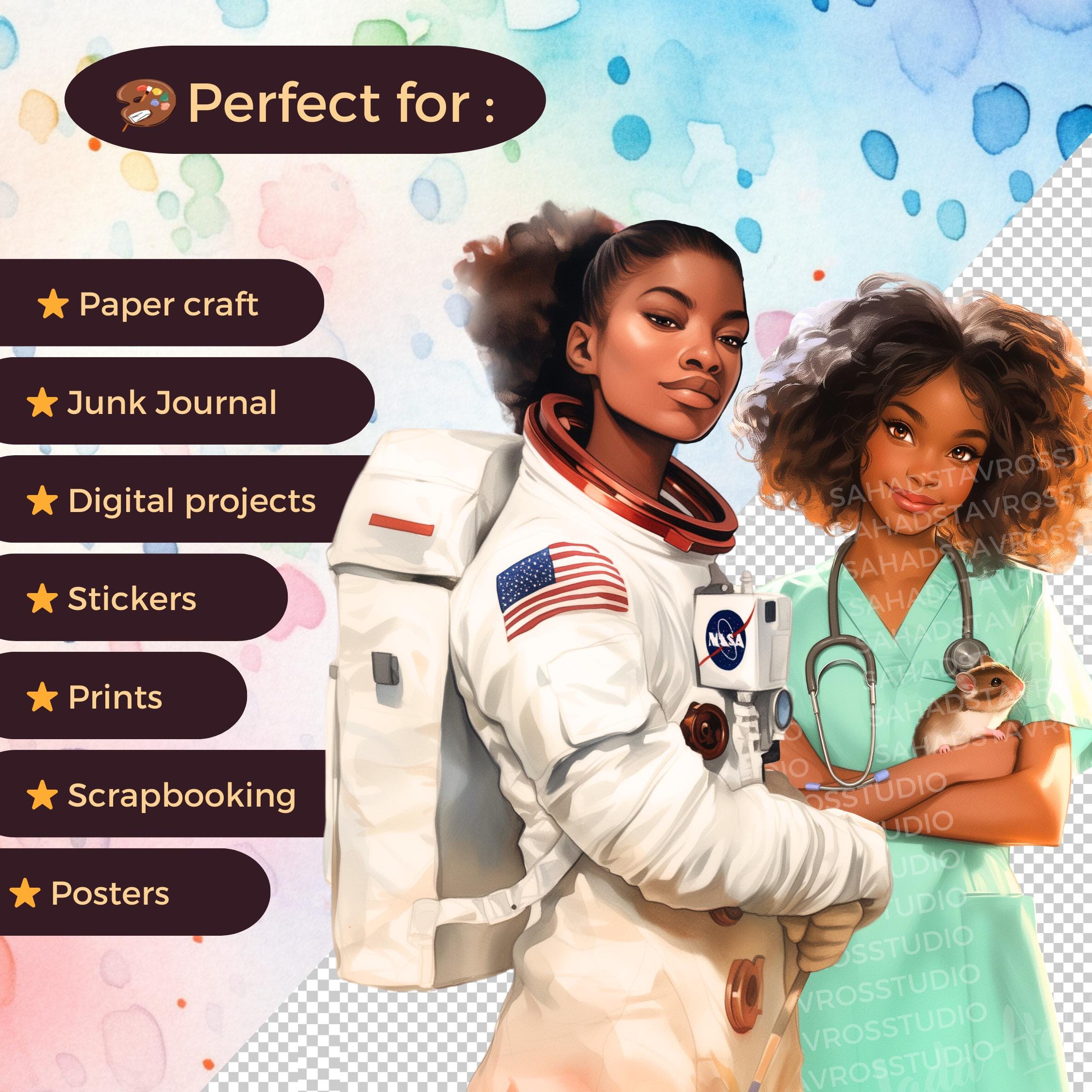 Black Women Careers Clipart: Watercolor Job Illustrations (PNG Digital ...