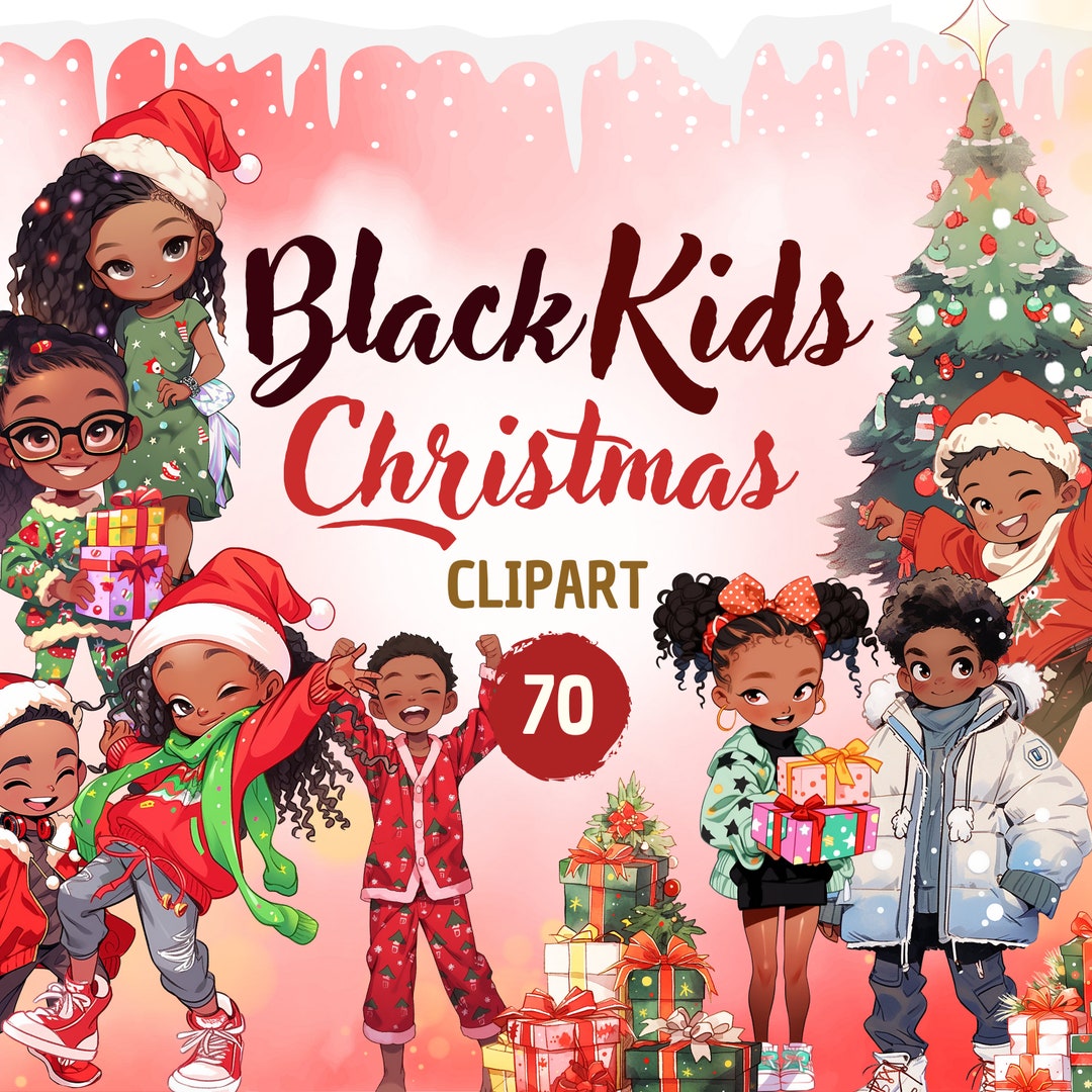 Black Kids Christmas Clipart Bundle: 70 PNG Illustrations (digital ...