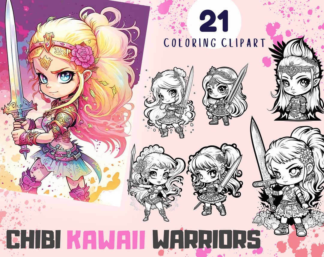 Chibi Warrior Kawaii Girls | 21 Coloring Pages for Girls, Coloring Book ...
