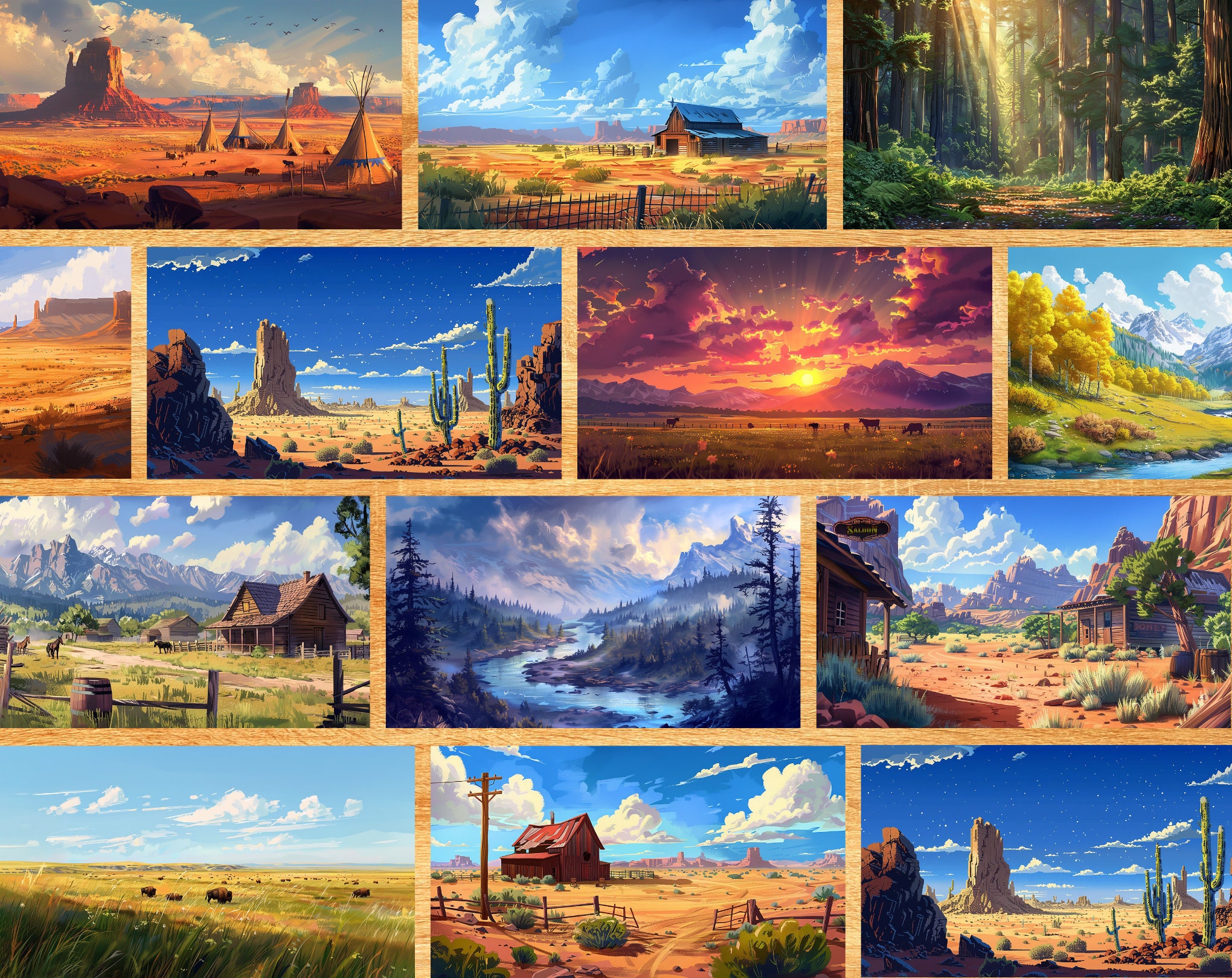 Western Backgrounds, Wild West Digital Set Perfect for Invitation ...