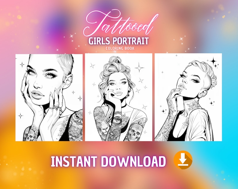 Tattooed Girls Portrait | 50 Coloring Pages, for Tattoos Lovers ...