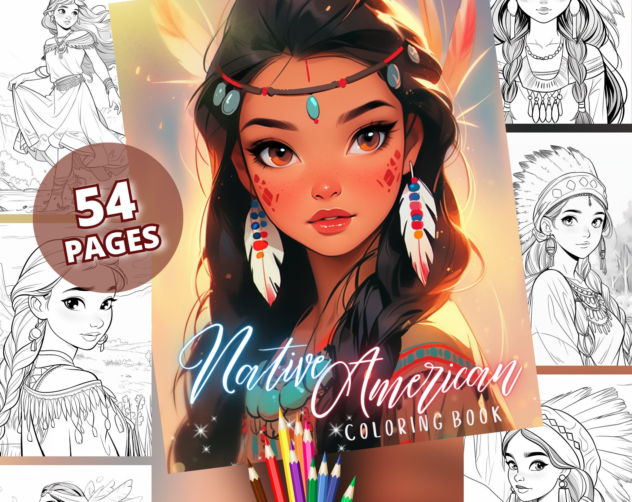 Native American Girls Coloring Pages 54 Beautiful American - Etsy