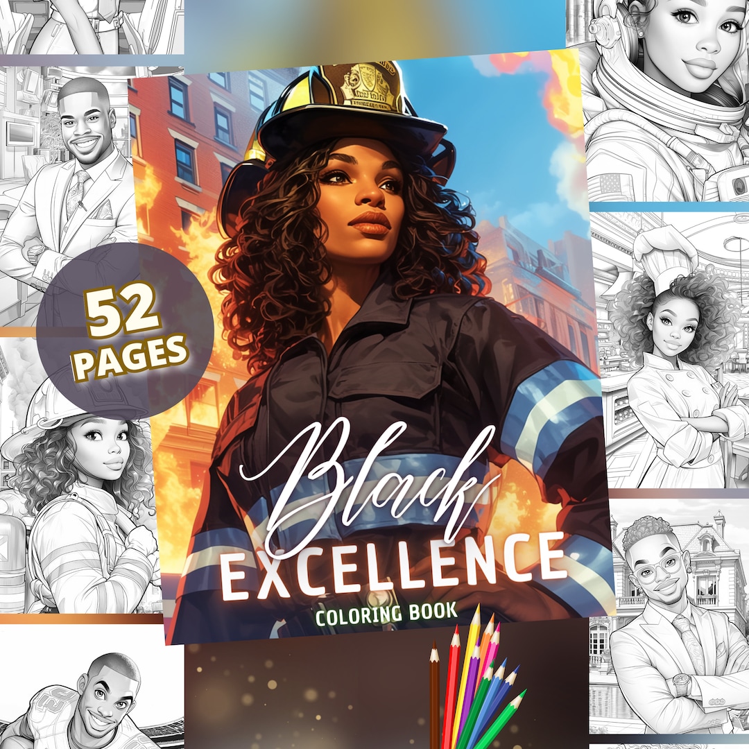 Black Excellence Coloring Book: 52 Diverse Career Portraits (PDF & PNG ...