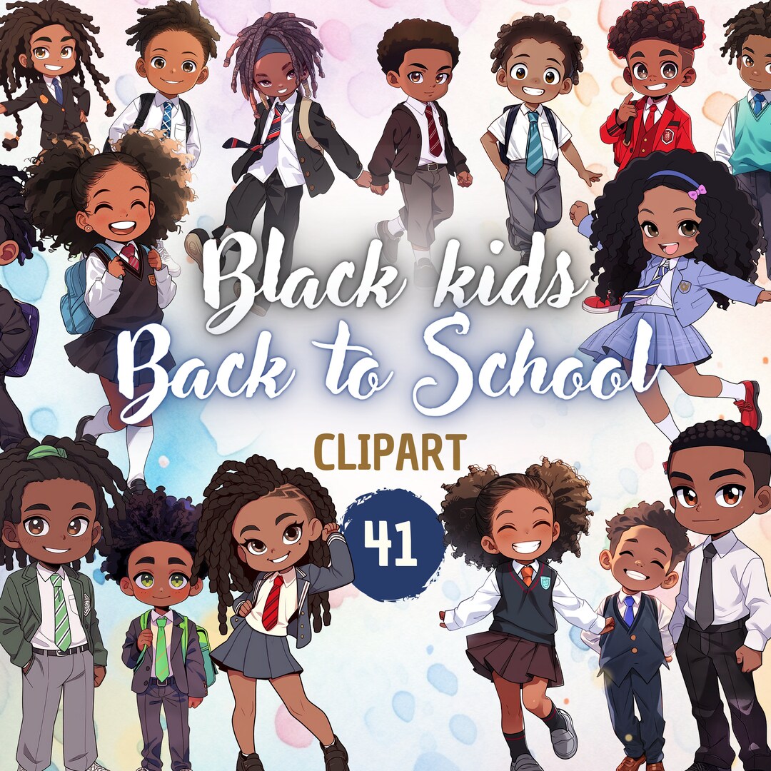 Black Students Clipart: Back to School Uniform Designs (digital ...