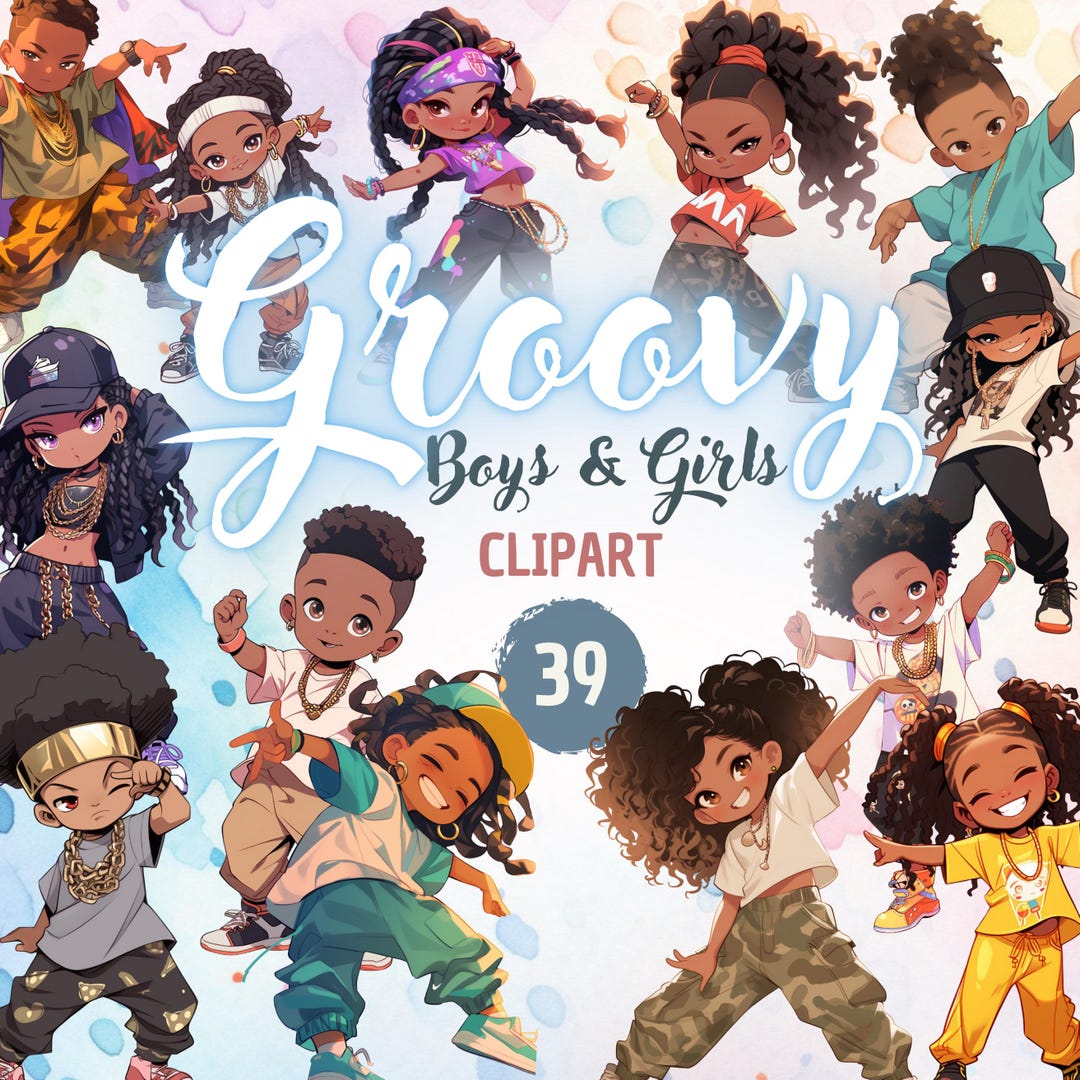 Groovy Black Kids Dancing Clipart: PNG Stickers (digital Download) - Etsy