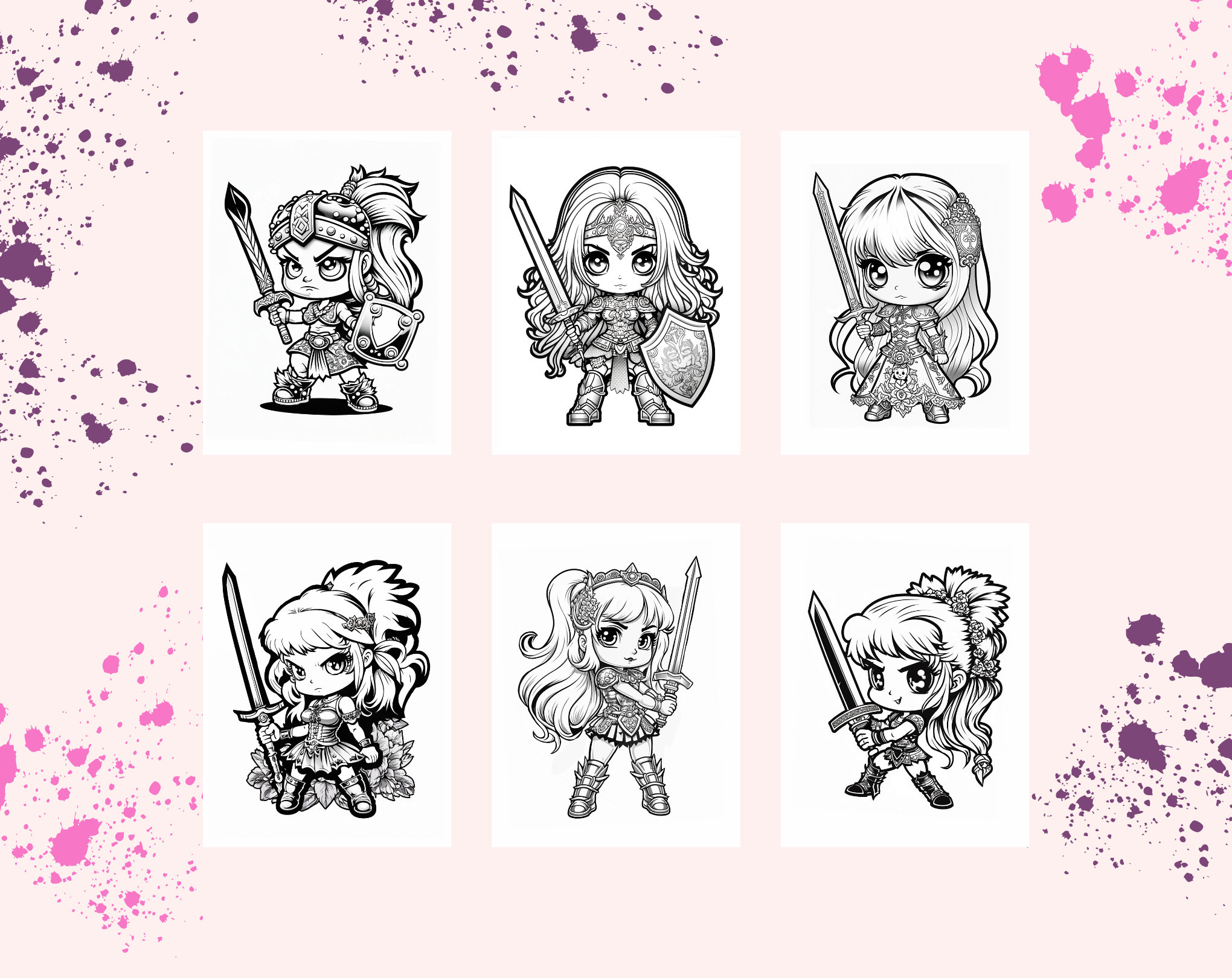 Chibi Warrior Kawaii Girls Vol.02 24 Coloring Pages for - Etsy