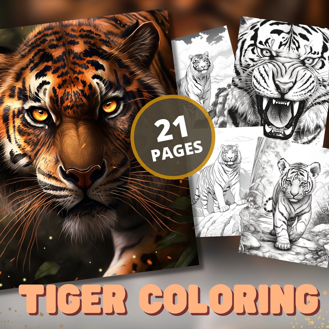 21 Realistic Tigers Coloring Book | Adult and Kids Coloring, Grayscale ...