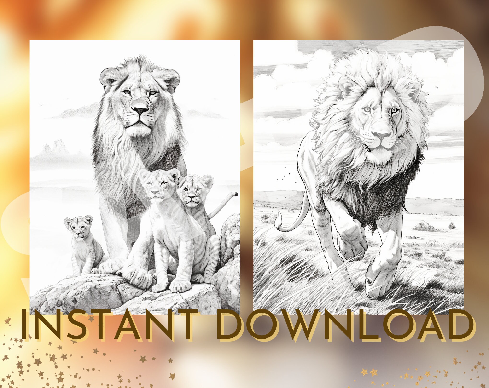 21 Realistic Lions Coloring Book Grayscale Adult and Kids - Etsy