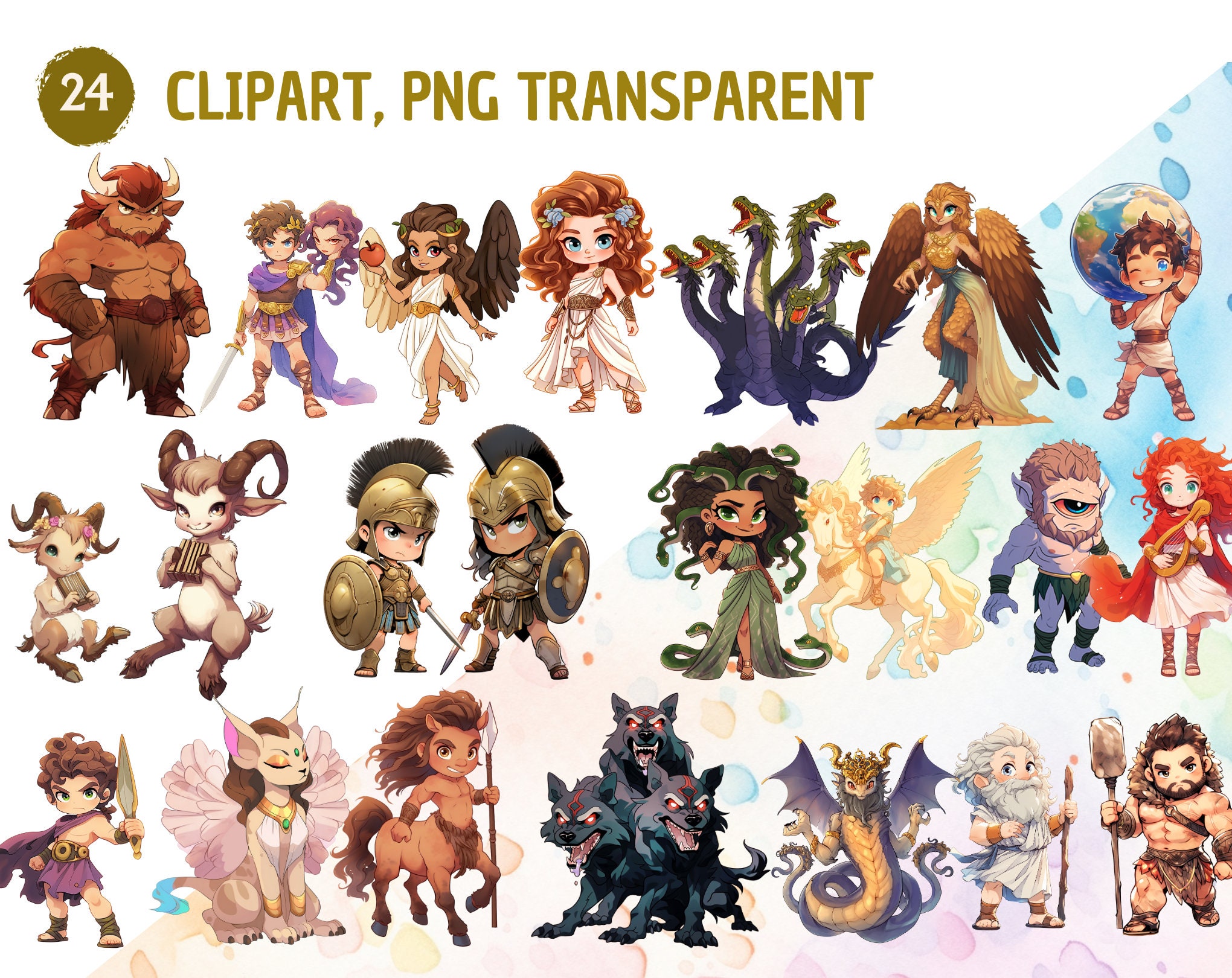 24 Greek Mythology Clipart Set for Scrapbooking & Paper Crafts Mythical ...