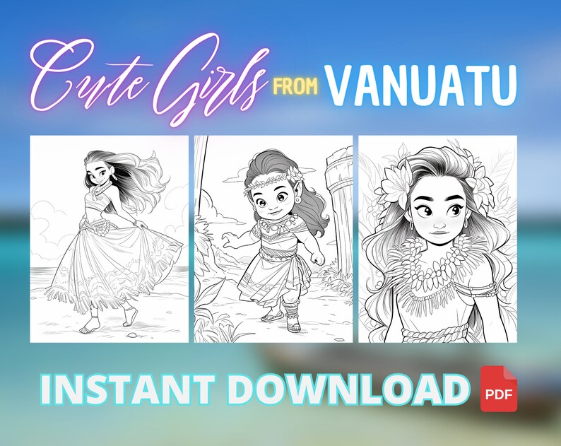 Polynesian Girls Coloring Pages: Vanuatu Grayscale Illustrations (PDF ...