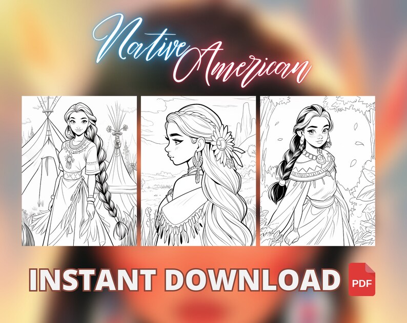 Native American Girls Coloring Book: 54 Printable Pages (PDF) - Etsy