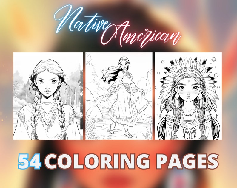 Native American Girls Coloring Book: 54 Printable Pages (PDF) - Etsy
