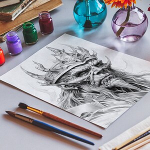 Medieval Fantasy: Grayscale Coloring Book for Adults - 50 Wizards ...