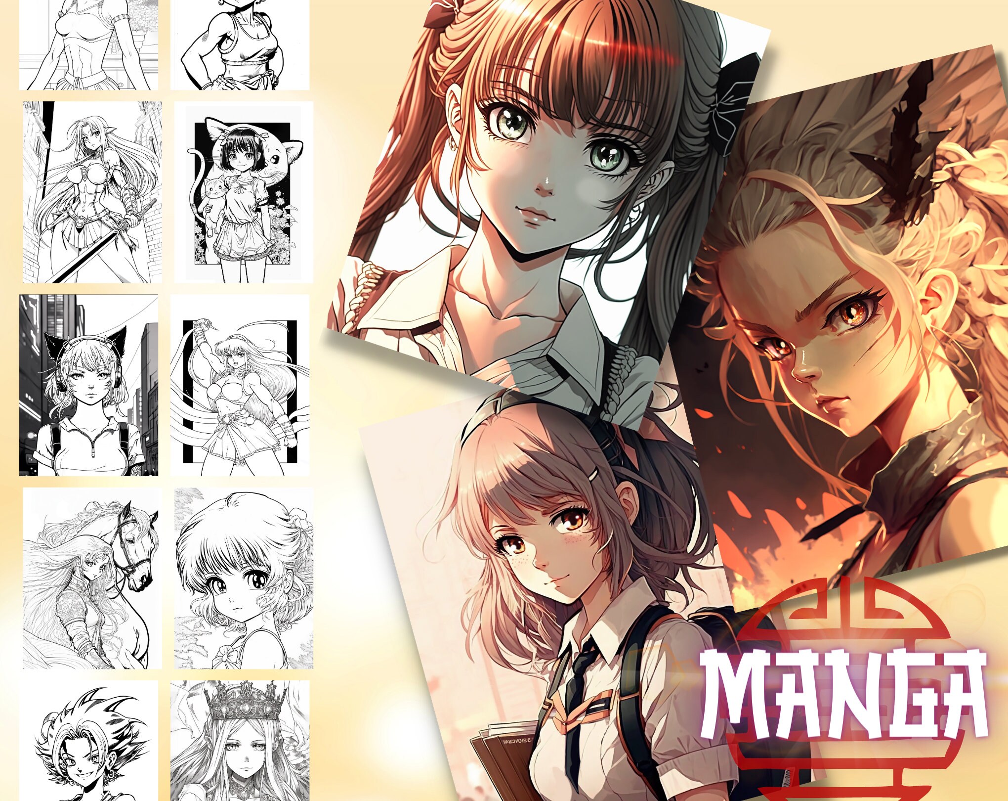 Manga Mega Bundle 100 Anime Girls to Color and 30 Customizable Covers ...