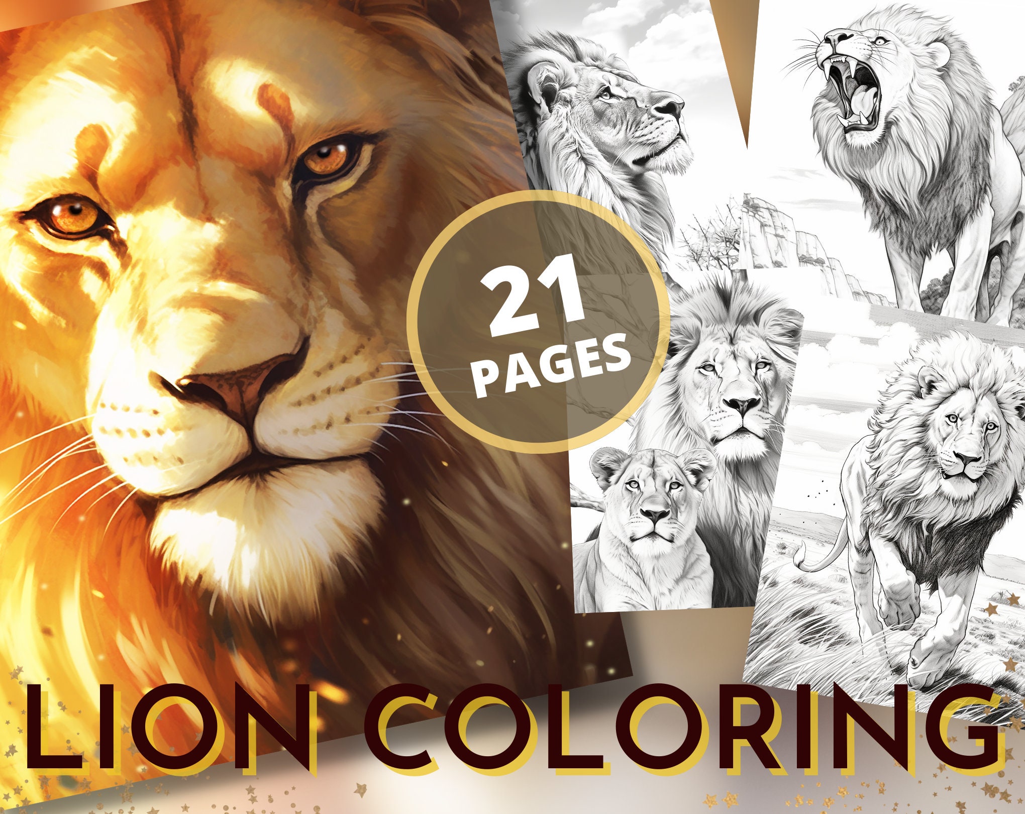 21 Realistic Lions Coloring Book Grayscale Adult and Kids - Etsy