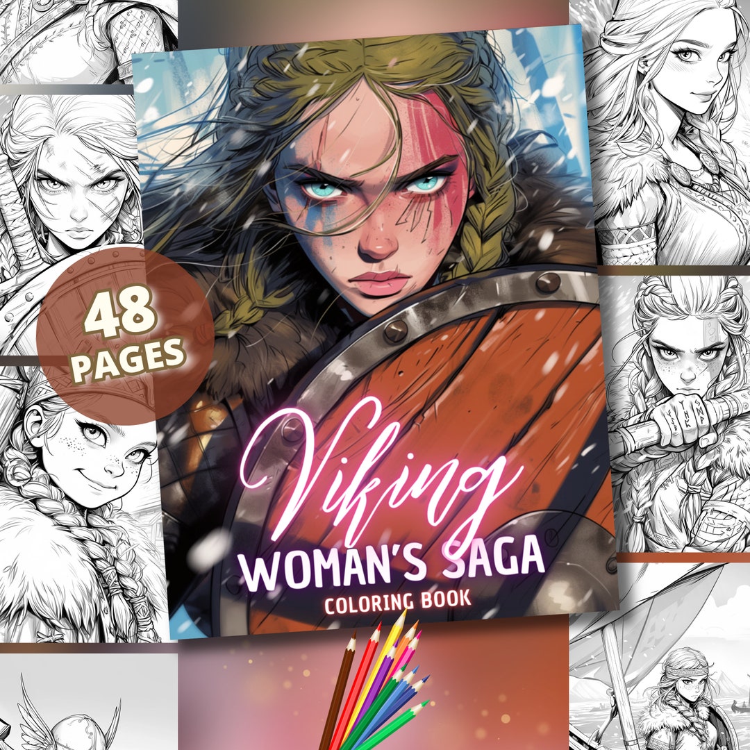 Viking Woman Portrait Coloring Book | 50 Coloring Pages, Norse ...