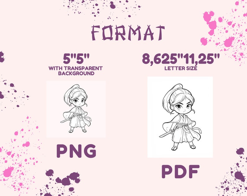 Chibi Chinese Warrior Girls Coloring Pages: Kawaii Clipart (instant ...