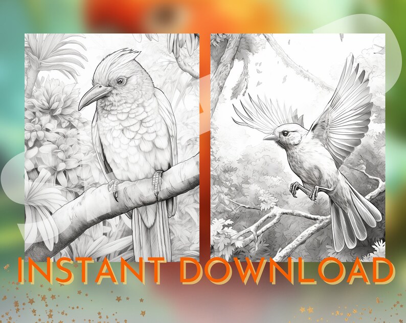 21 Realistic Birds Coloring Book Grayscale, Adult and Kids Coloring ...