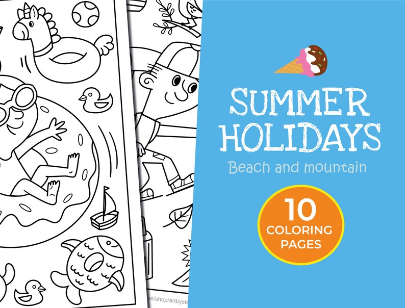 Summer Vacation Printable and Coloring Sheets, Instant Download. - Etsy